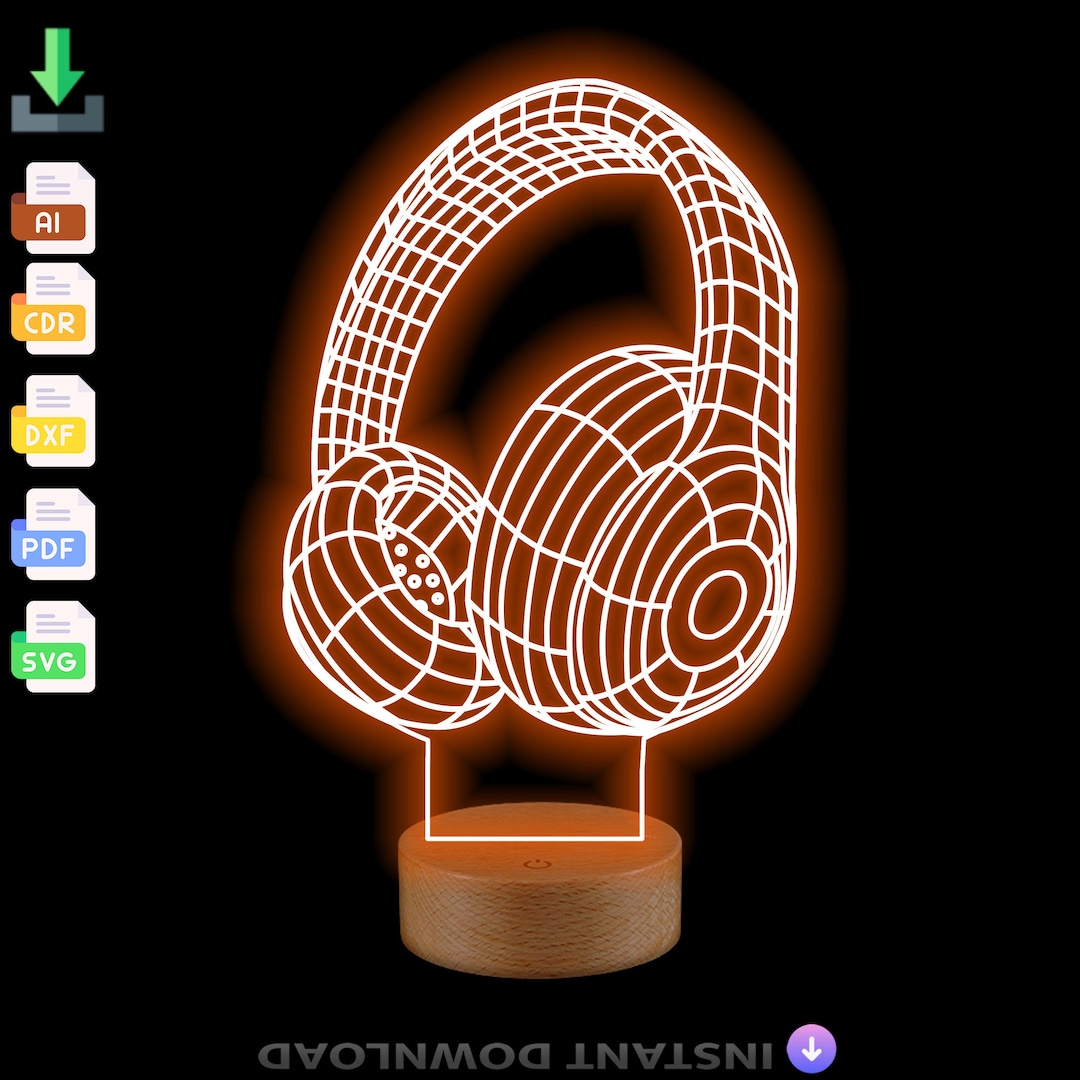Headphone 3D Acrylic Led Lamp Svg, 3D Led Light, Files DXF, CDR, 3D ...
