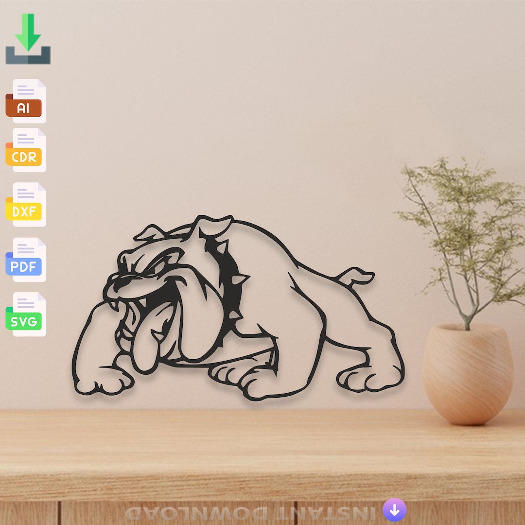 Bulldog Design Laser Cut Svg Dxf Files Wall Sticker Engraving Decal ...