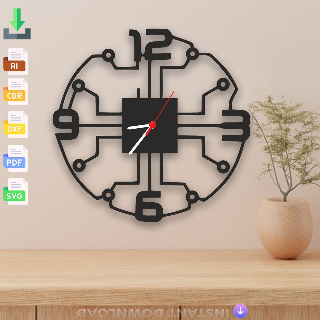 Wall Decor Clock Svg Laser Cut Svg Dxf Files Wall Sticker Engraving ...