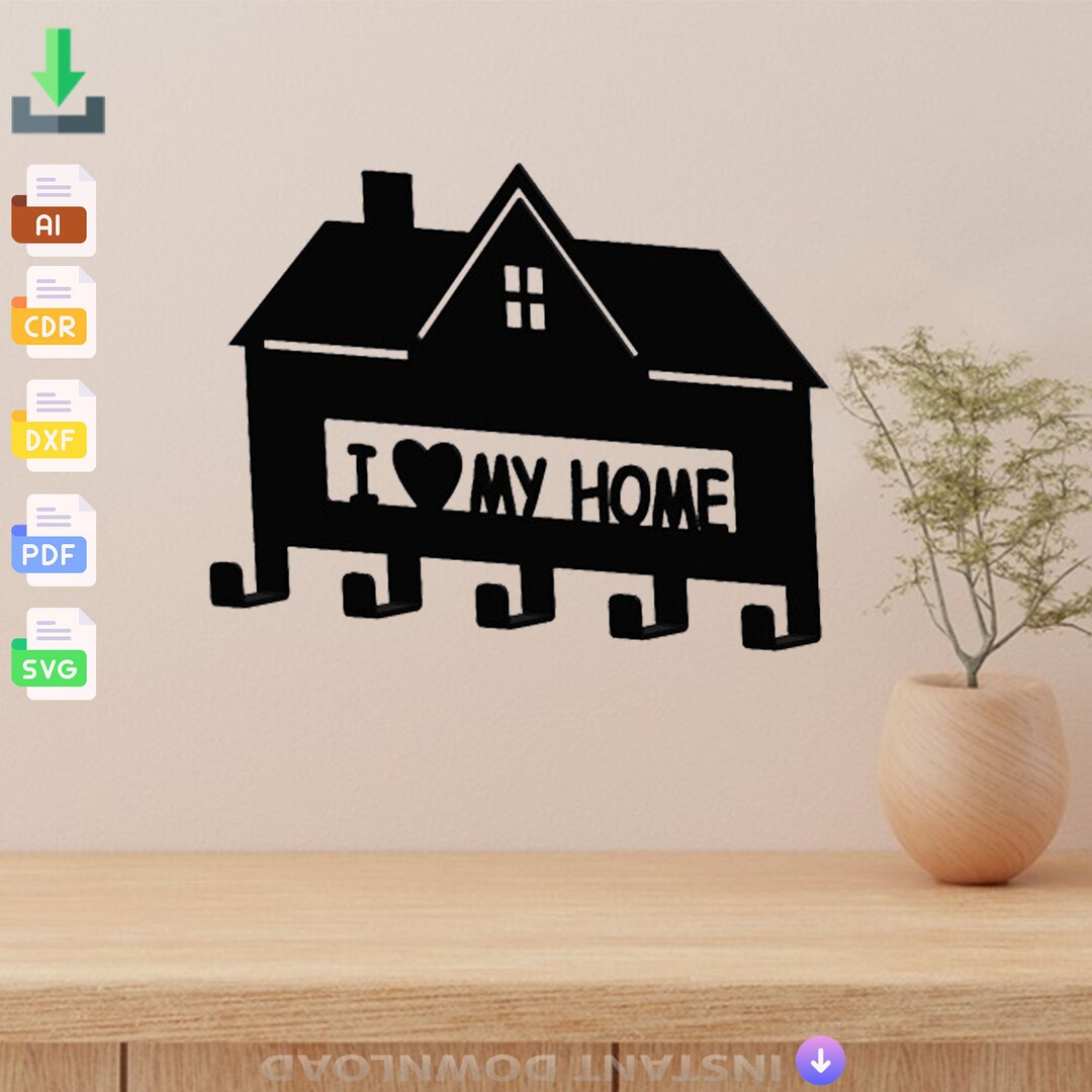Home Key Holder Laser Cut File: SVG DXF Vector (digital Download) - Etsy