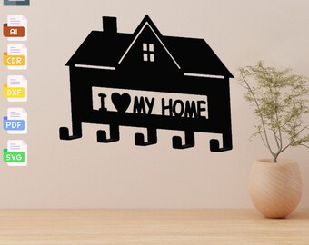 Home Key Holder Dxf Svg Files / Home Key Holder Laser Cut File / Dxf ...