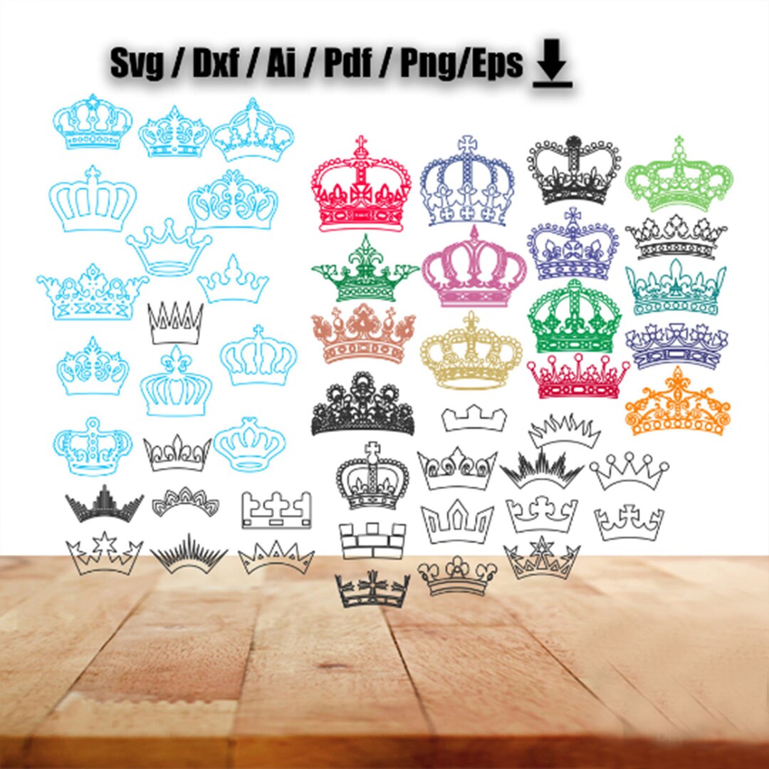 50 Crown Design Svg Bundle, Cut File Printable PNG, Craft Art Classroom ...