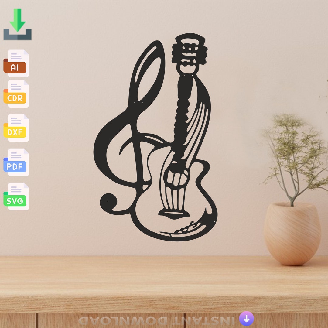 Left Key and Guitar Laser Cut Svg Dxf Files Wall Sticker Engraving ...