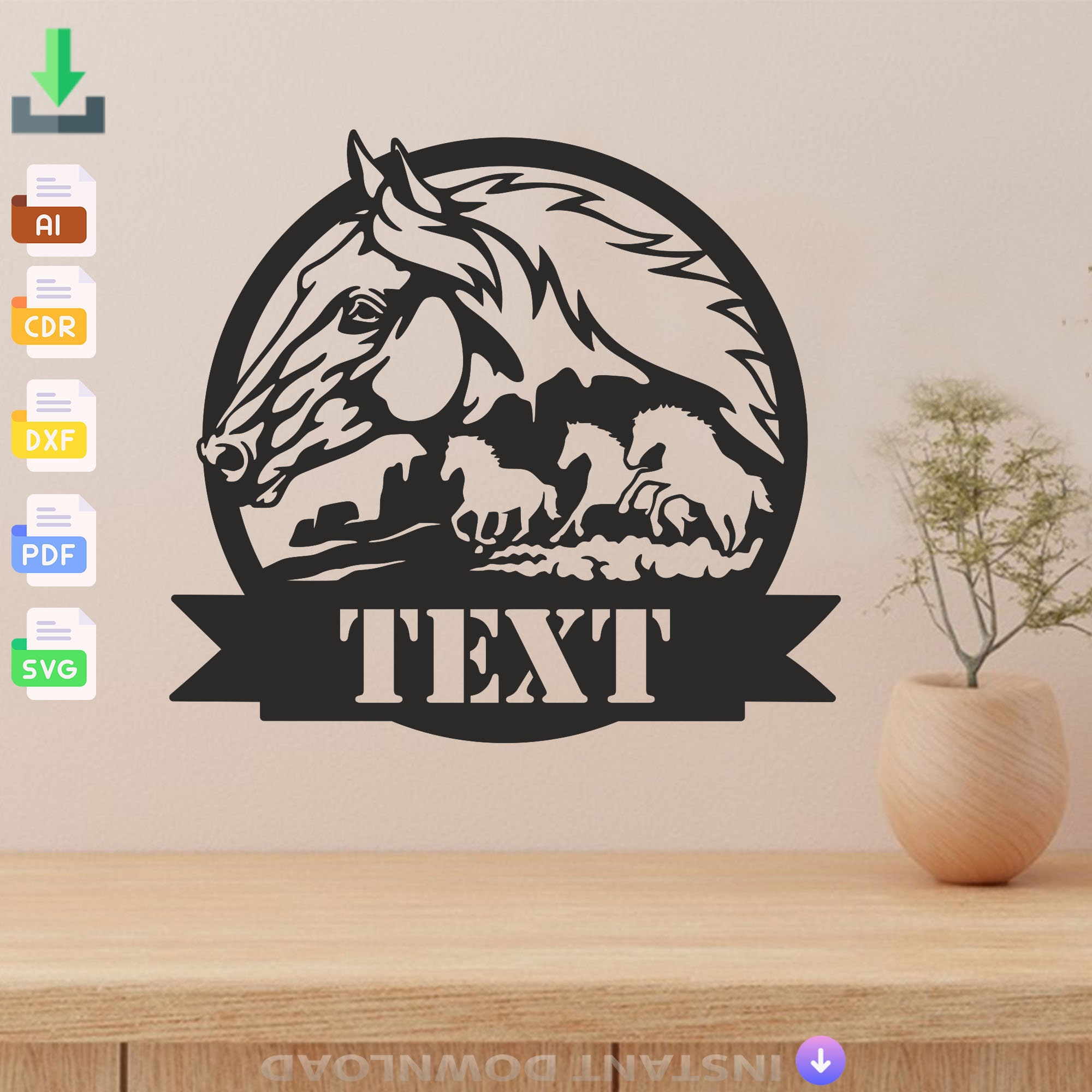 Personalized Horse Laser Cut Svg Dxf File Wall Sticker Engraving Decal ...