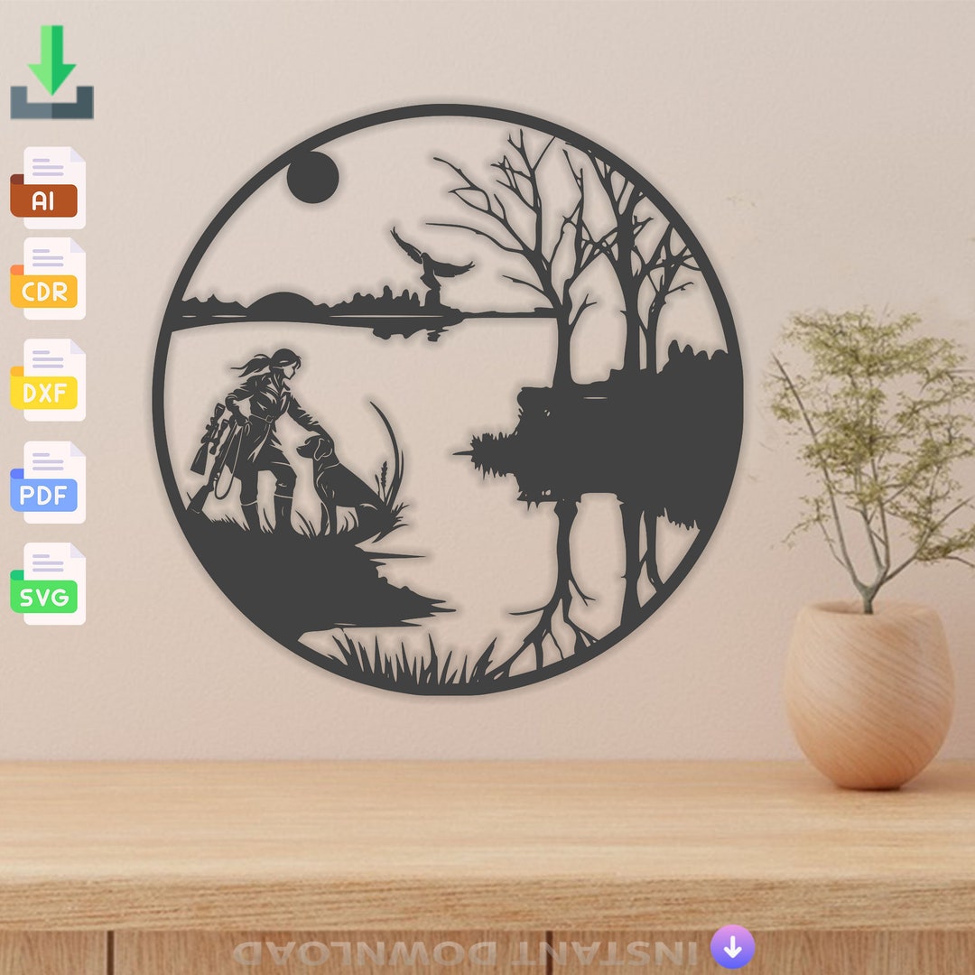 Woman Hunter and Her Dog Laser Cut, Svg, Dxf, Glowforge CNC Cutting ...