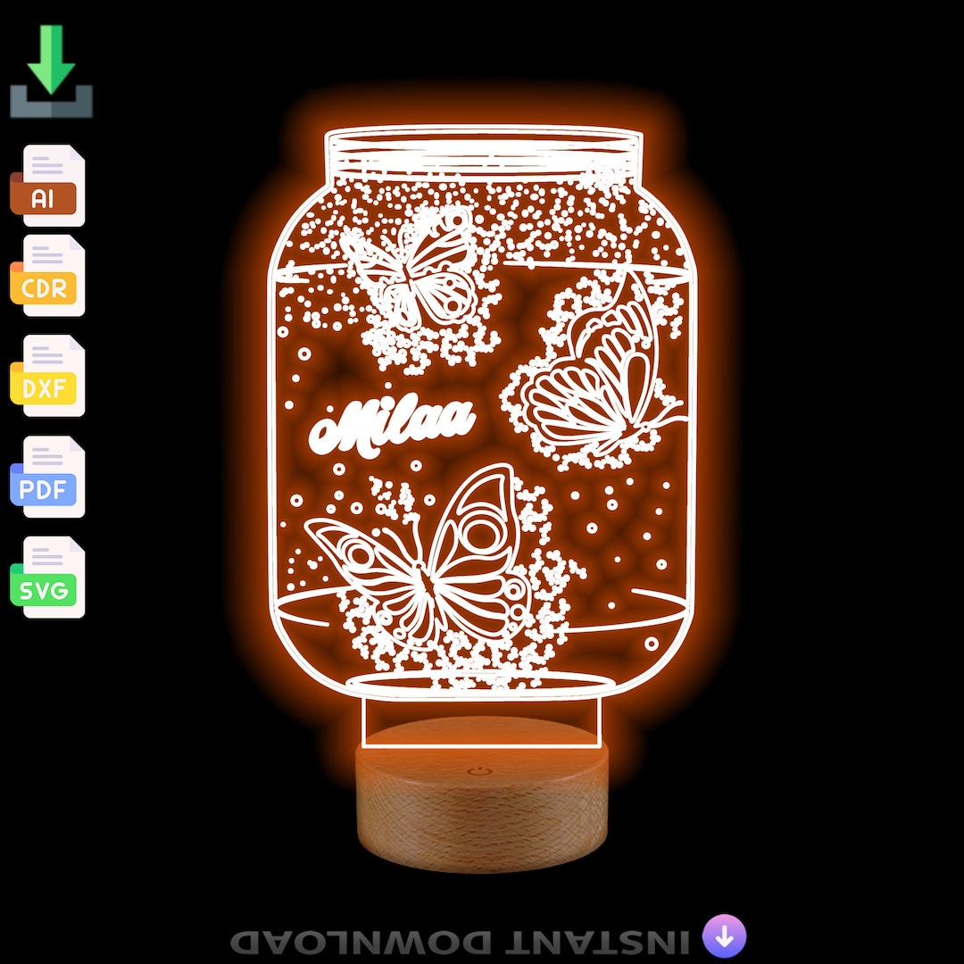 Personalized Butterfly LED Lamp SVG: Laser Cut Files (digital Download ...
