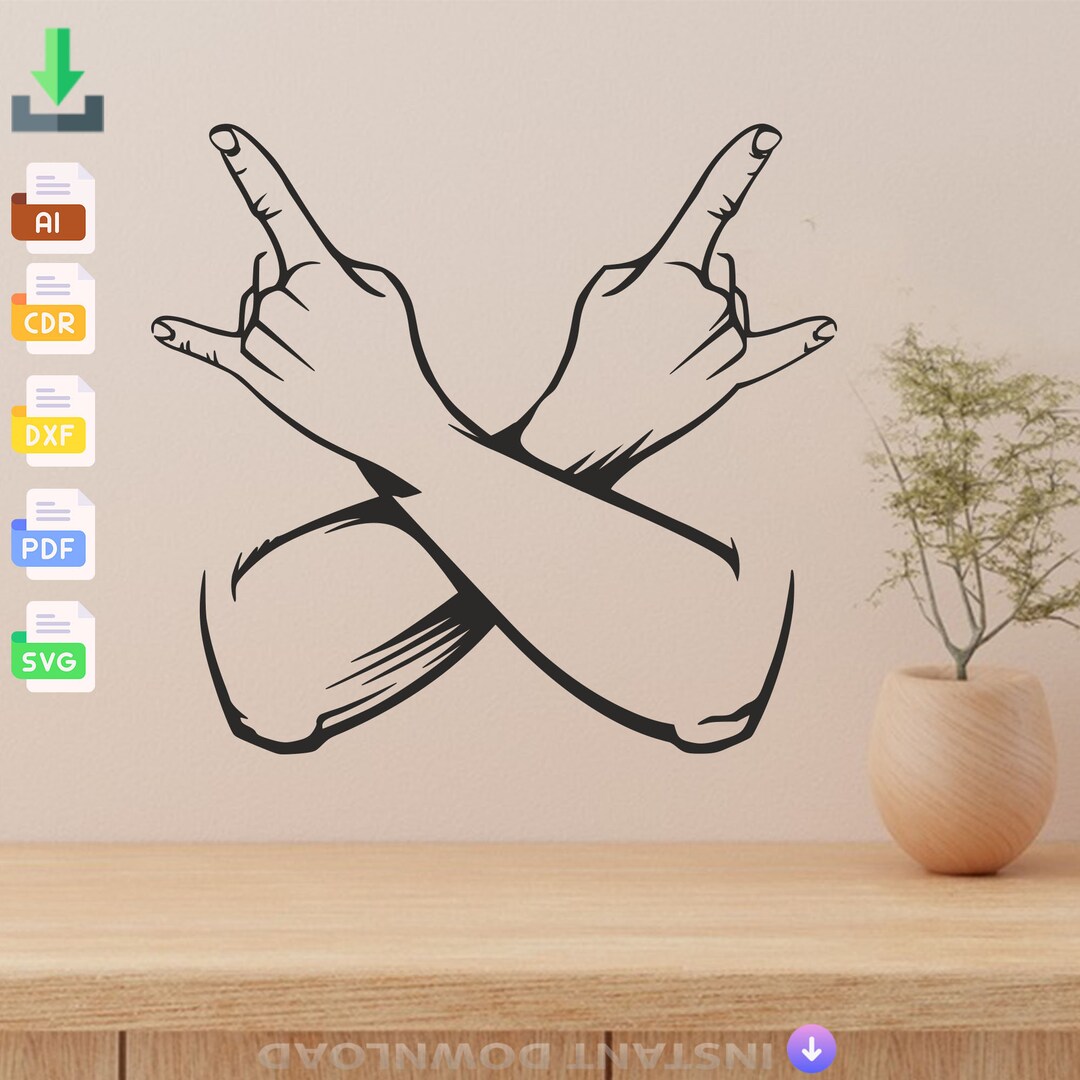 Rock Crossed Hands Design Svg Dxf Files , for Cnc Laser Plasma Cricut ...