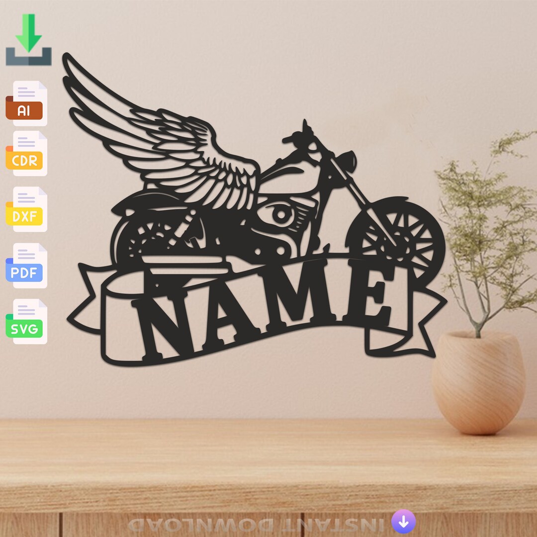Custom Motorcycle With Wings Design Laser Cut Svg Dxf Files Wall ...