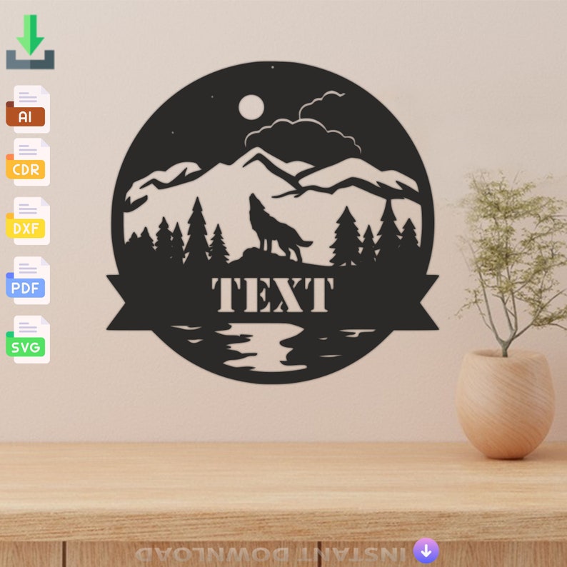 Howling Wolf Monogram Svg Dxf Files Wall Sticker Engraving - Etsy