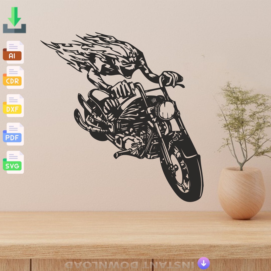 Crazy Biker Design Laser Cut Svg Dxf Files Wall Sticker Engraving Decal ...