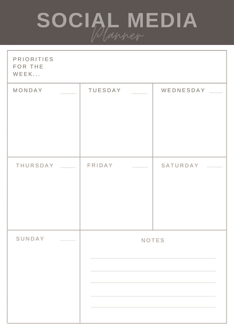 Minimalistic Social Media Weekly Planner - Etsy