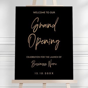 Grand Opening Welcome Sign Template, Black Gold Minimalist Business ...