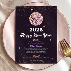 Disco Ball New Year 2025 Menu Template, New Year's Eve Party Dinner ...