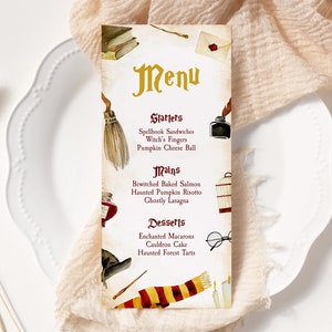 Editable Wizard Birthday Party Menu, Wizard Halloween Menu, Printable ...