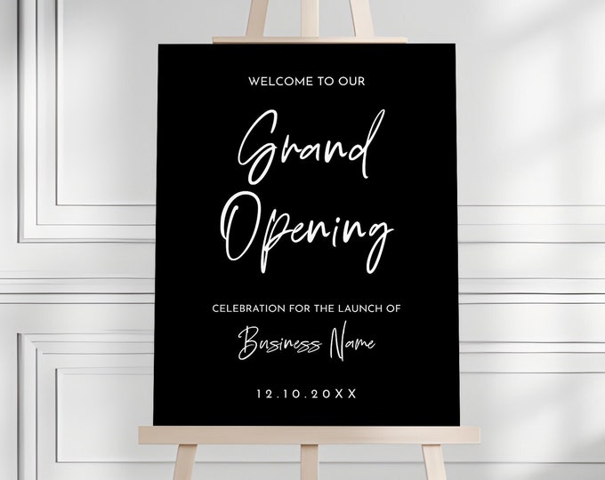 Grand Opening Welcome Sign Template, Black Minimalist Business Launch ...