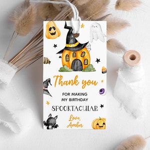 Halloween Birthday Party Favor Tag Editable, Pumpkin House Thank You ...