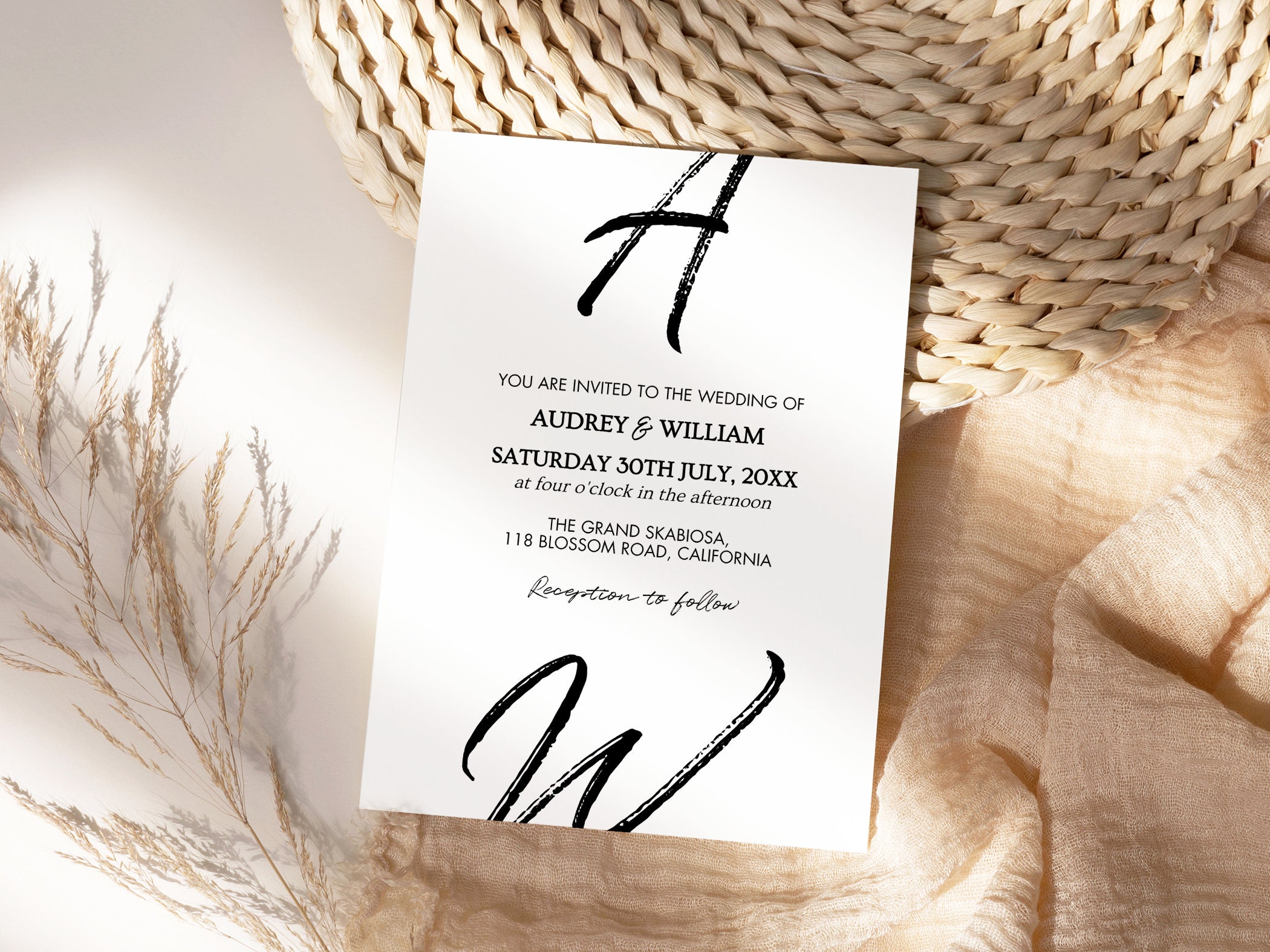 Monogram Wedding Invitation Template | Editable Modern Wedding Invite ...