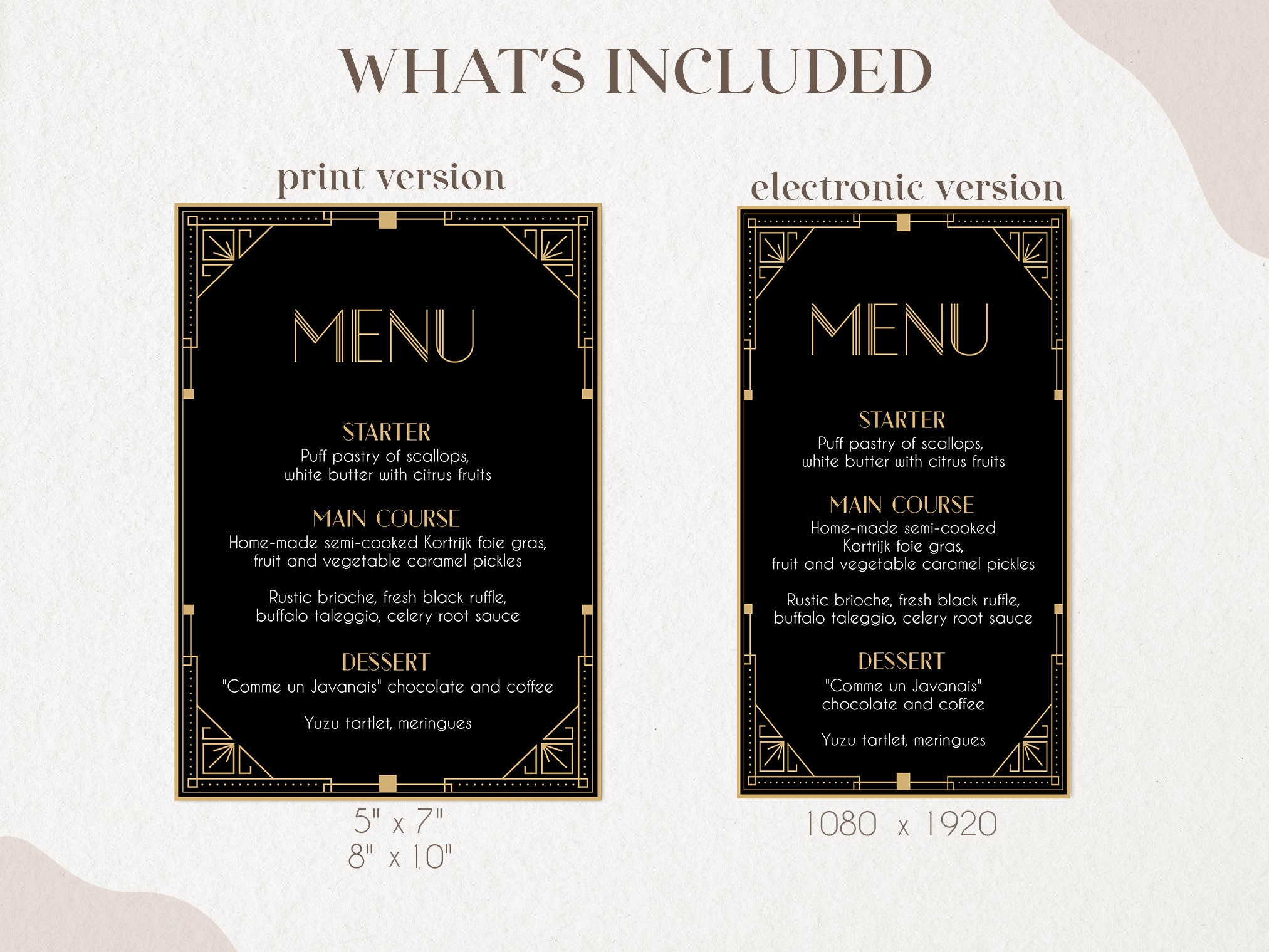 Art Deco Menu Template, New Year's Eve Party Dinner Menu, Holiday Party ...