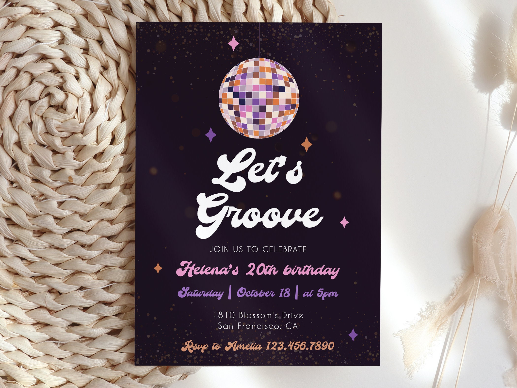 Disco Ball Birthday Party Invitation Template, Retro Groovy Invitation ...
