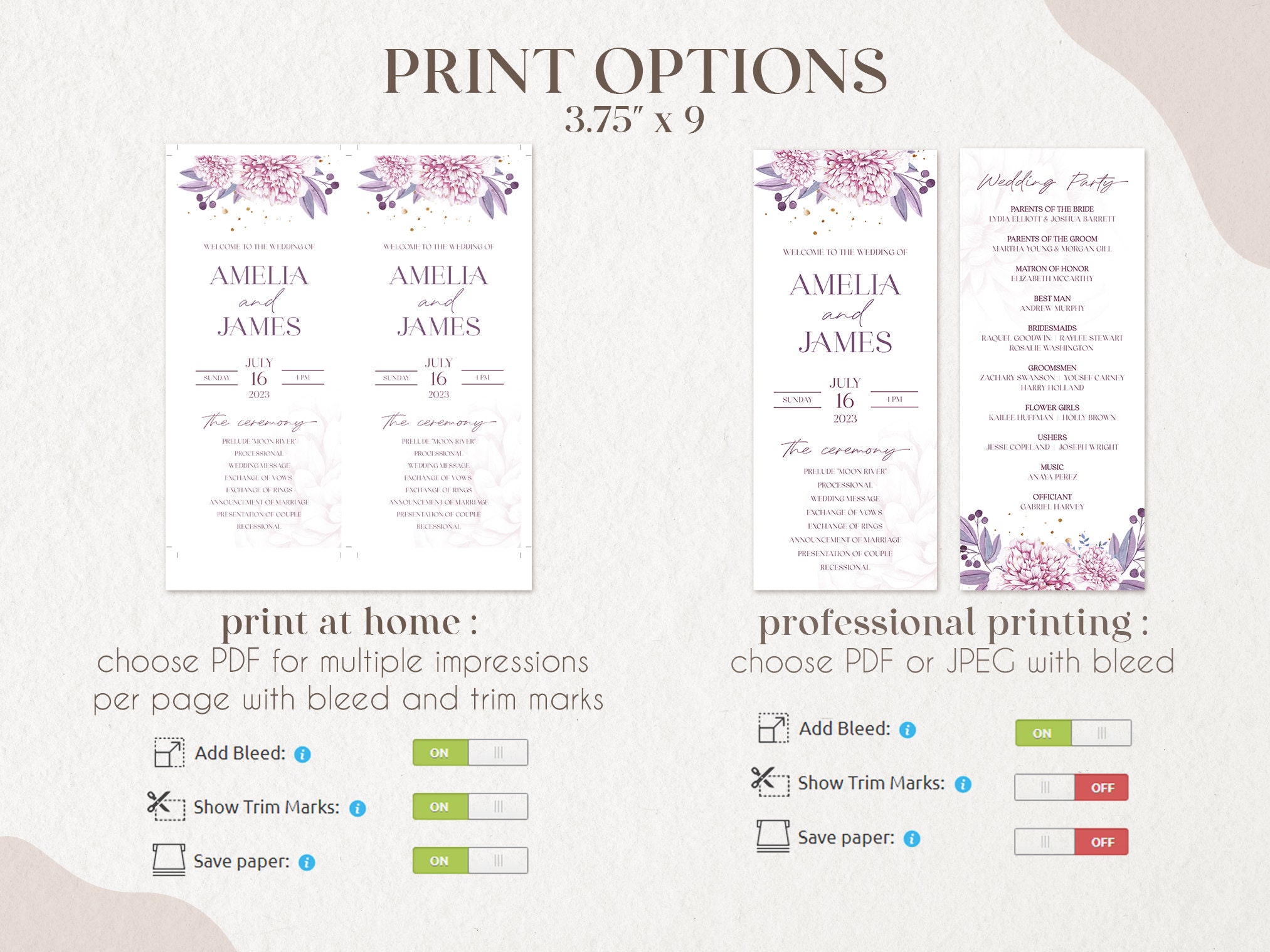 Lavender Wedding Program Template, Purple Pink Flowers, Printable ...