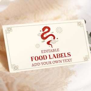 Lunar New Year Snake Food Label, Chinese New Year Name Card, Place Card ...