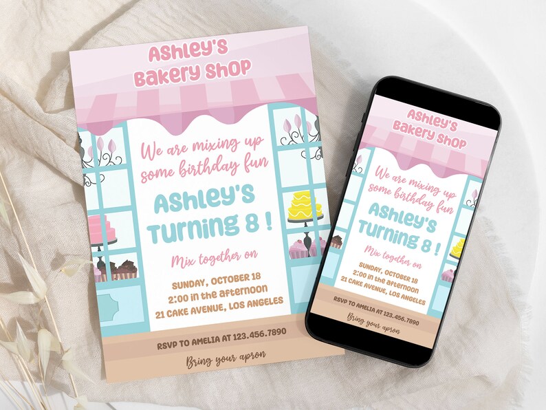 Editable Baking Birthday Invitation, Bakery Shop Invitation, Kids ...