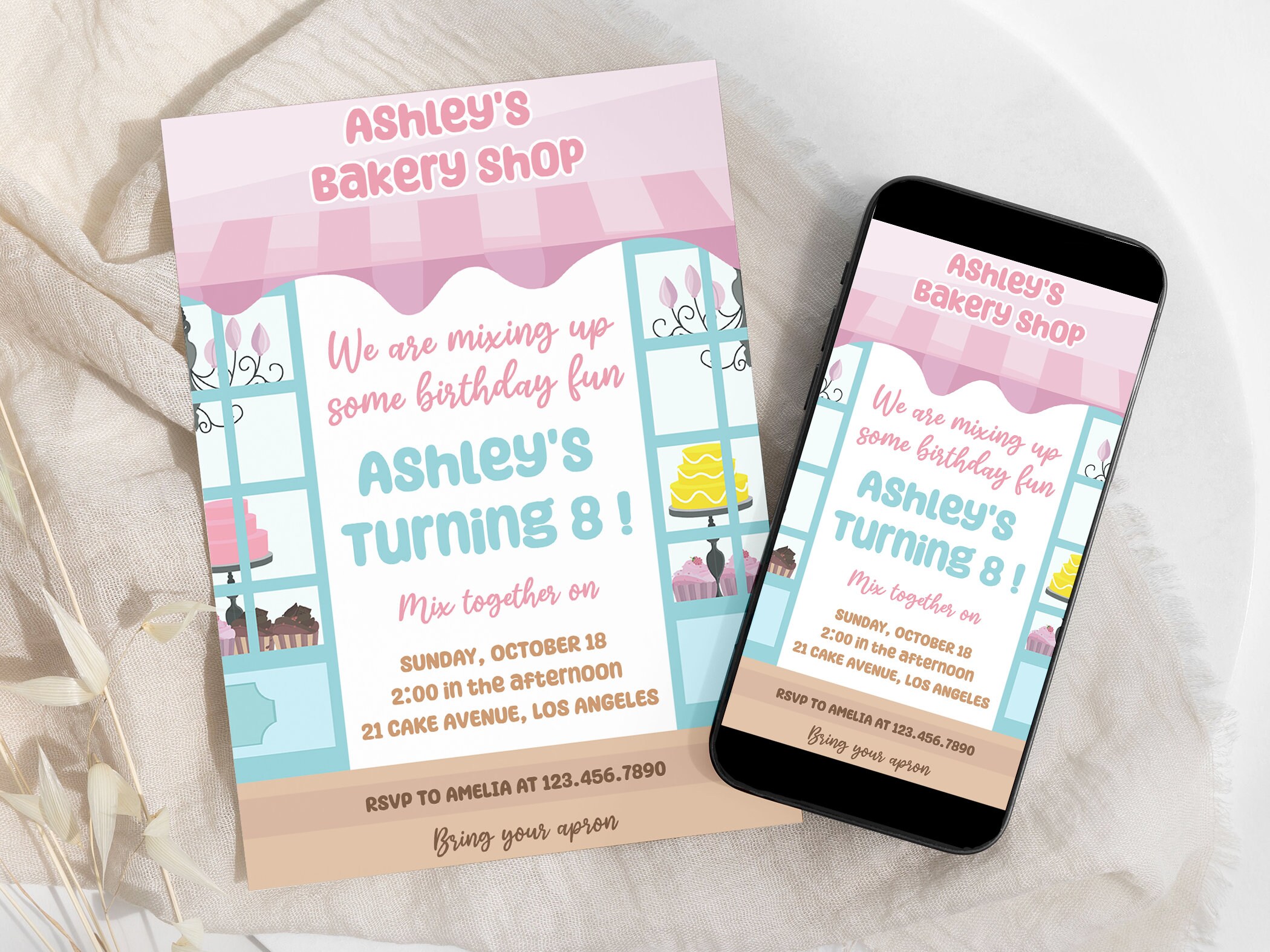 Editable Baking Birthday Invitation, Bakery Shop Invitation, Kids ...