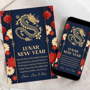 Chinese New Year Card Template, 2025 Dragon New Year, Chinese ...