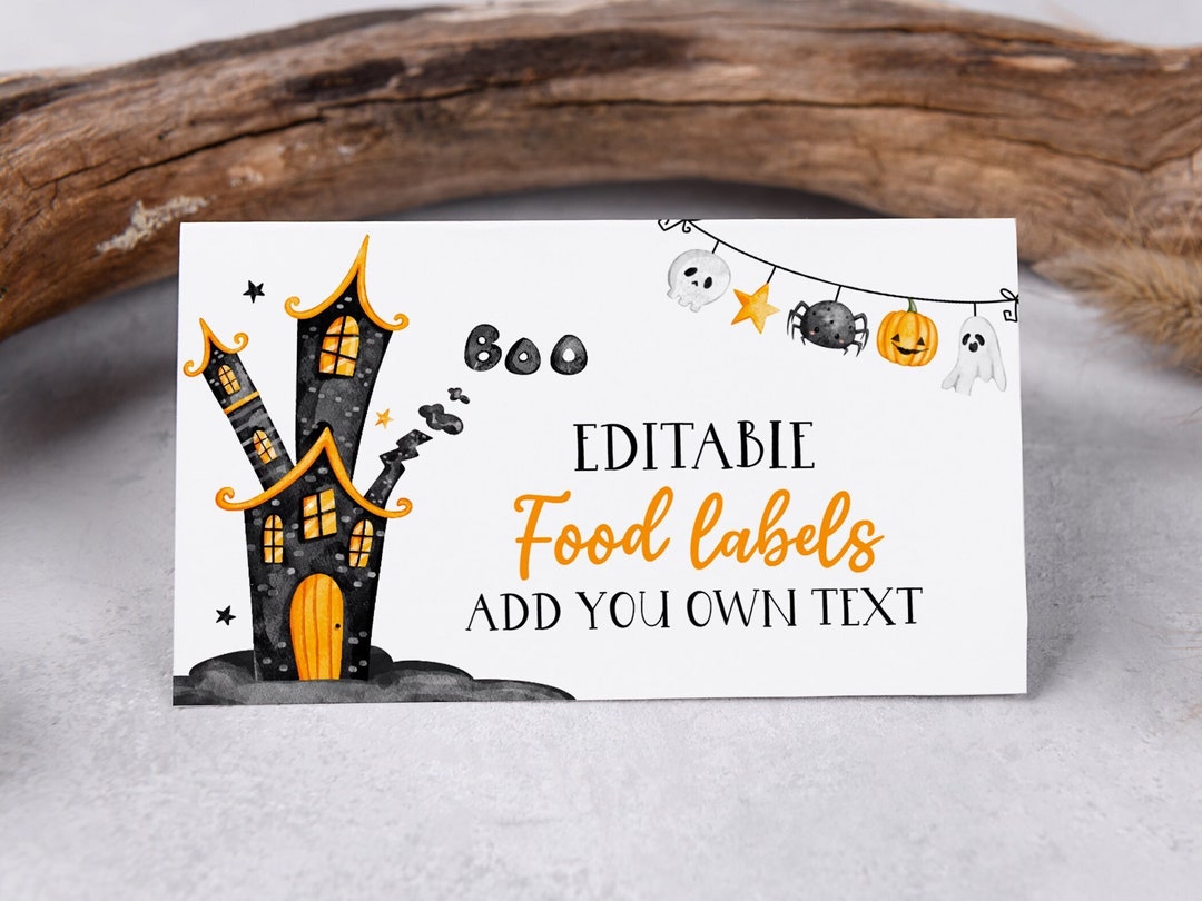 Editable Halloween Food Labels, Spooky House Tented Cards, Halloween ...