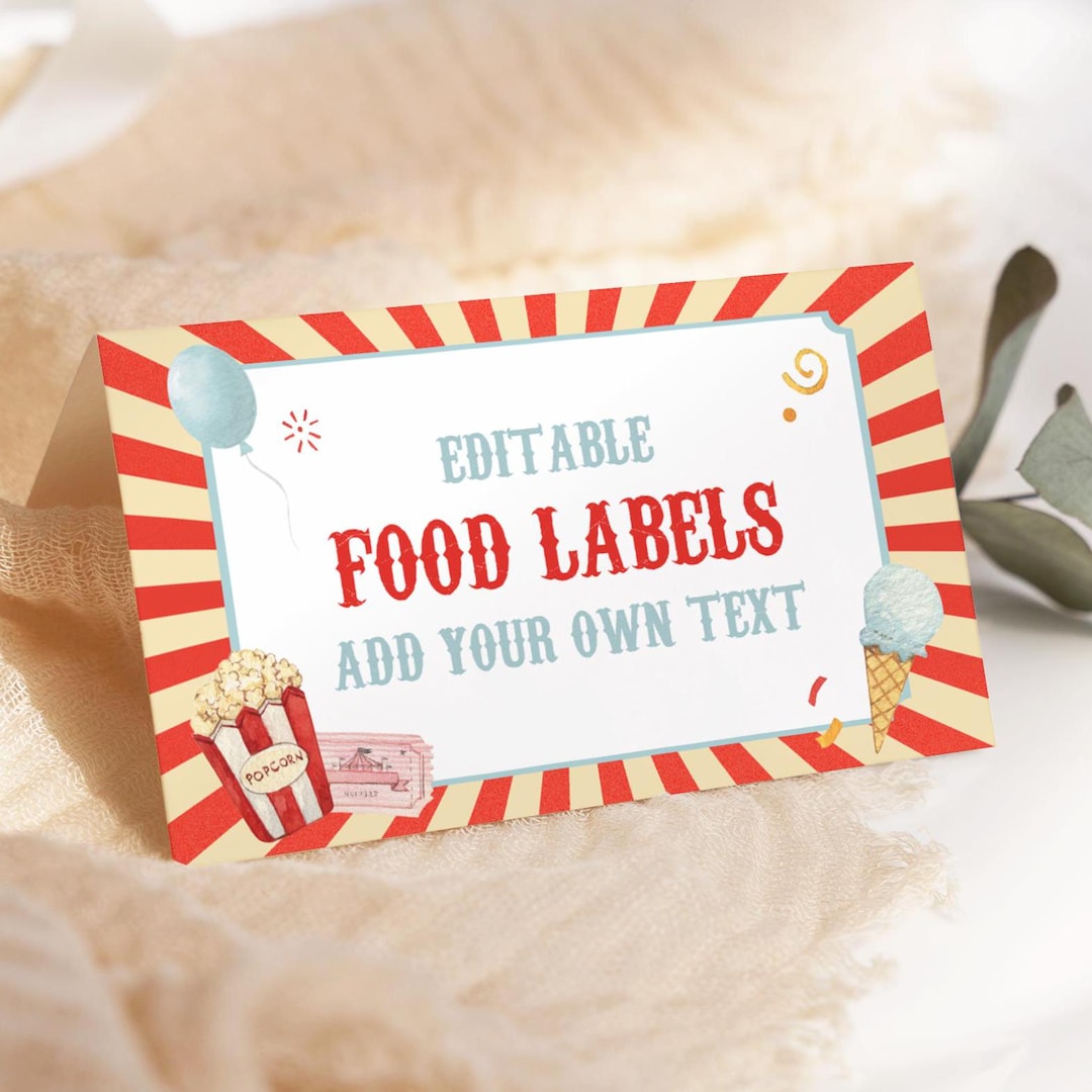 Carnival Birthday Food Labels, Circus Label Cards, Carnival Birthday ...
