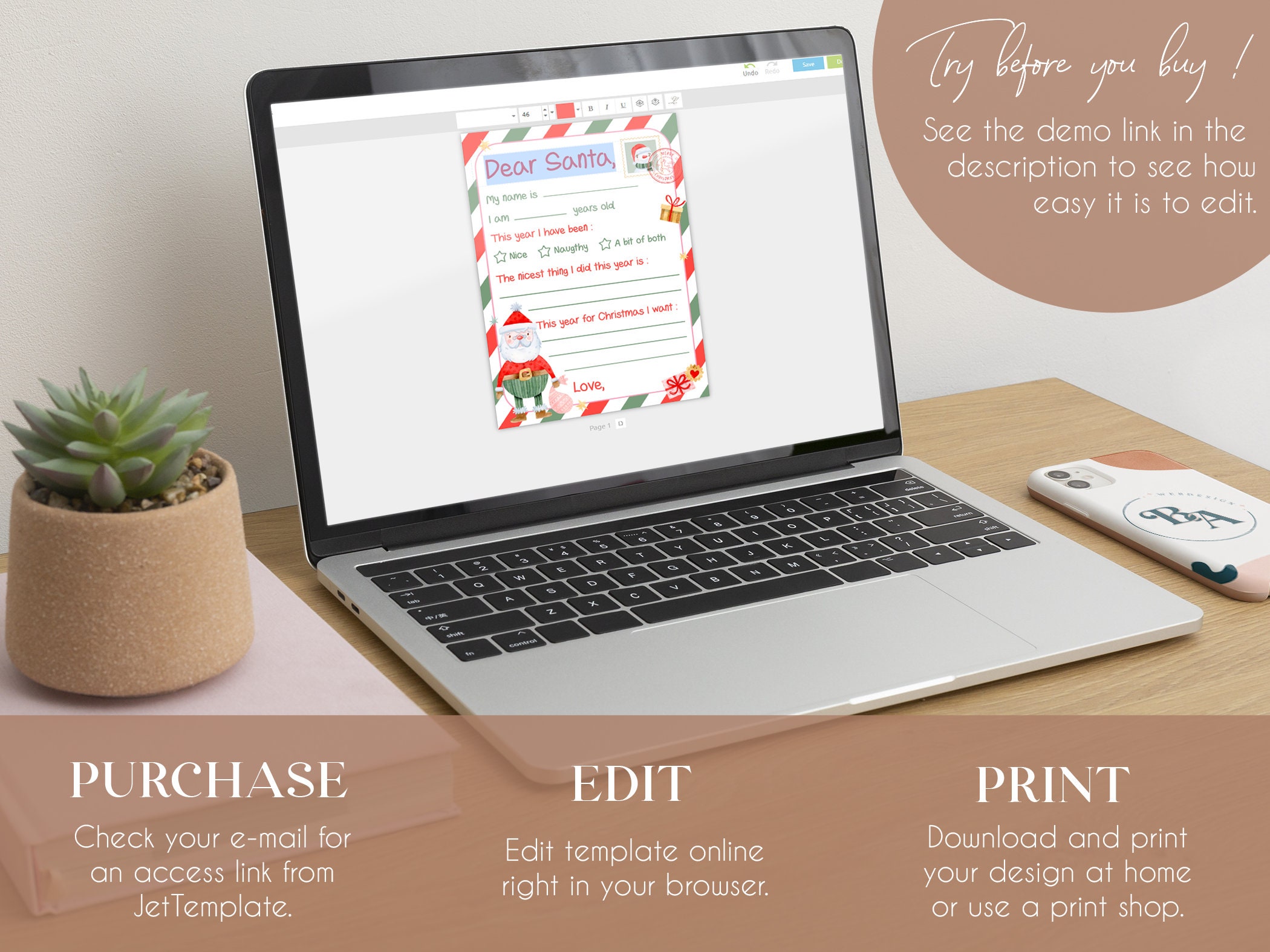 Editable Letter to Santa, Christmas Wish List, Dear Santa, Kid's ...