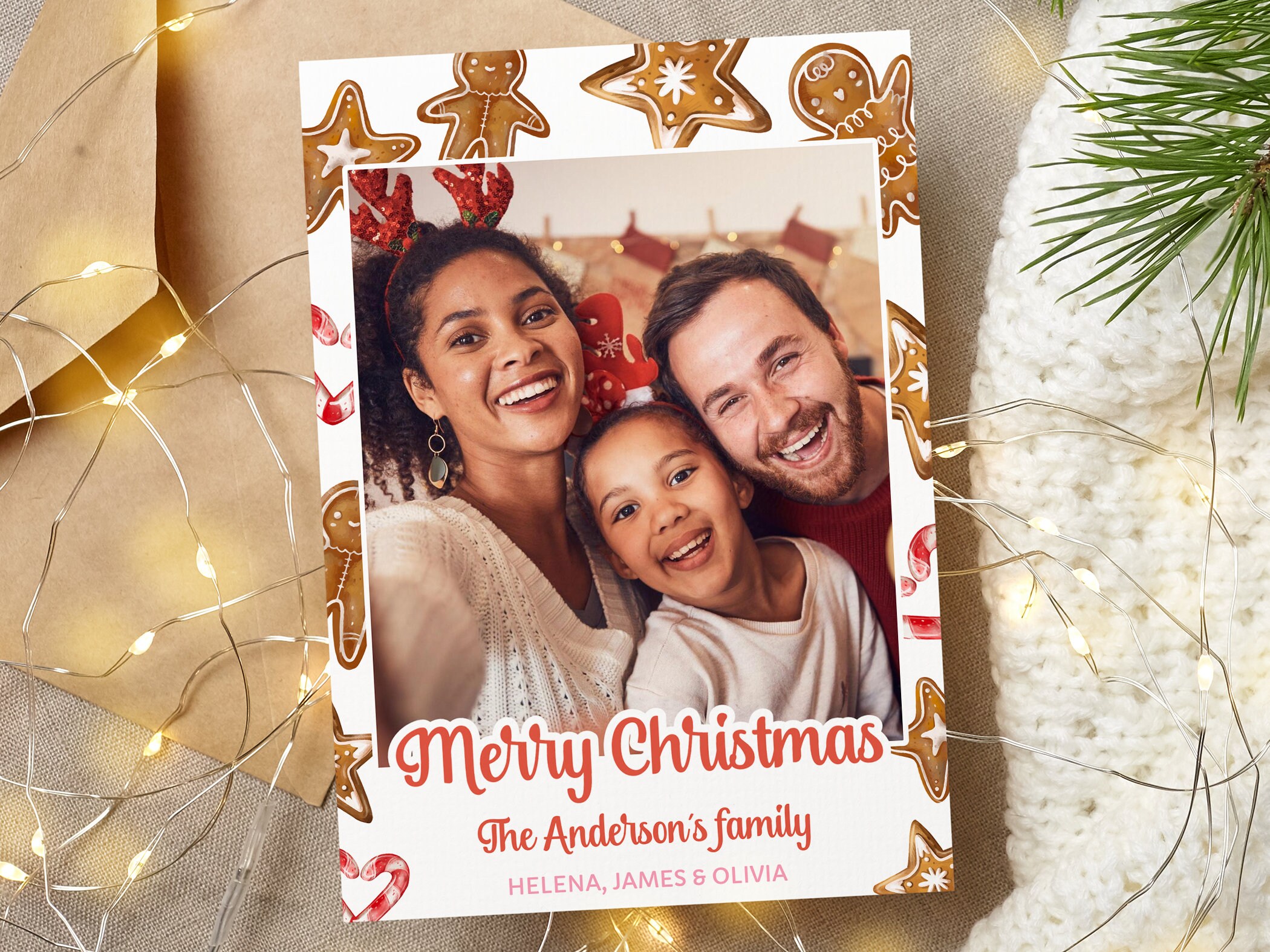 Gingerbread Photo Christmas Card Editable Merry Christmas - Etsy