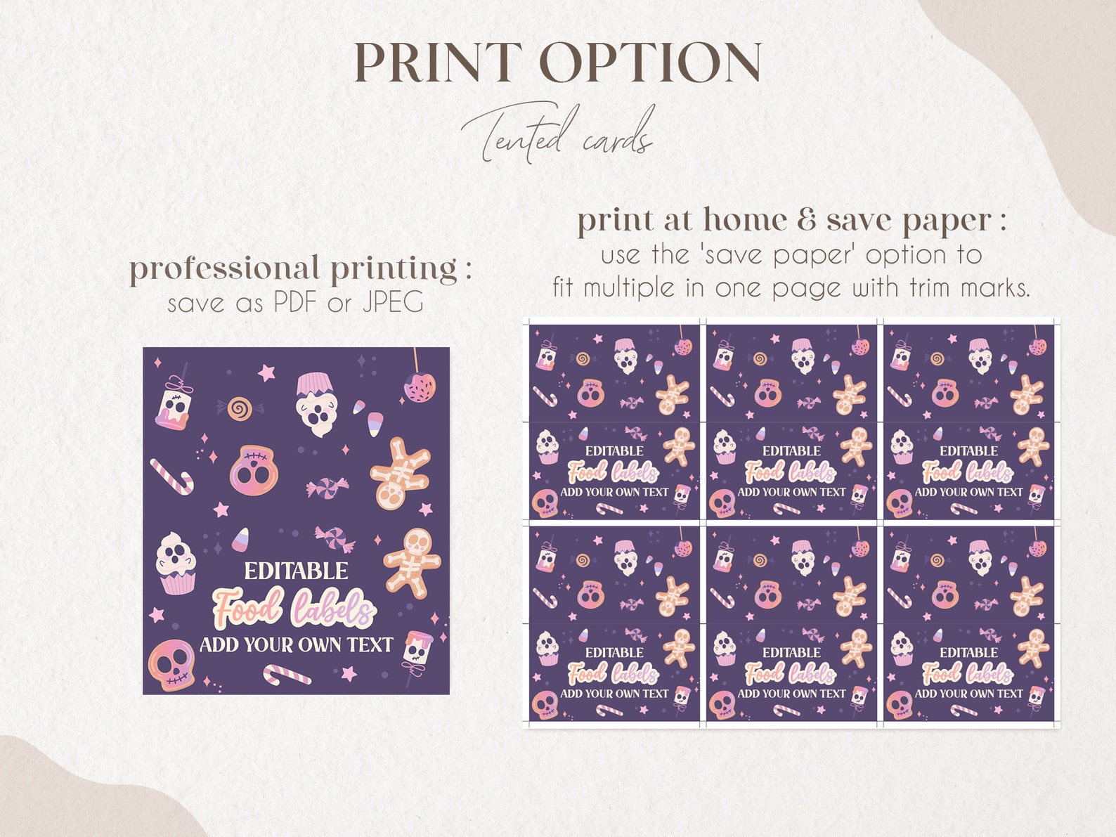 Editable Halloween Purple Food Labels, Halloween Pastel, Spooky Girly ...