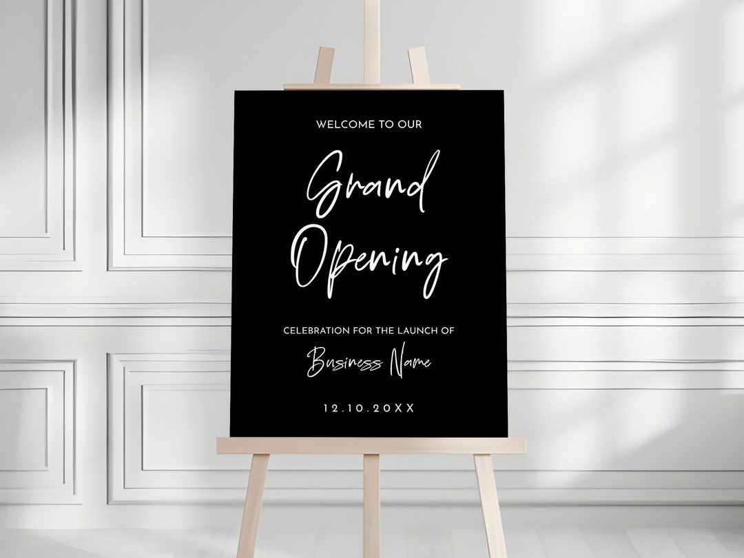 Grand Opening Welcome Sign Template, Black Minimalist Business Launch ...