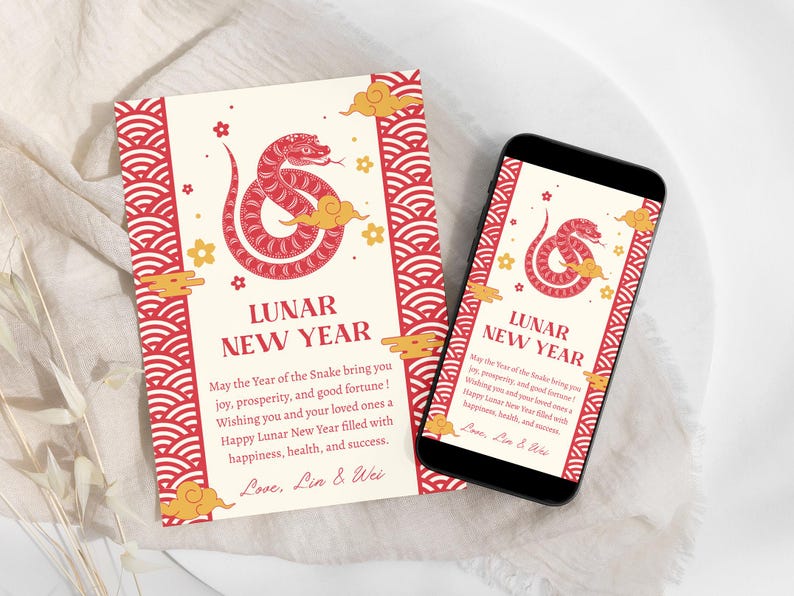 Chinese New Year Card Template, 2025 Snake New Year, Lunar New Year ...
