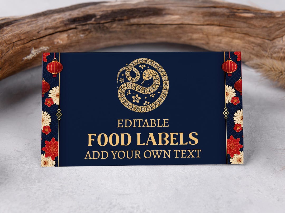 Lunar New Year Snake Food Label, Chinese New Year Name Card, Place Card ...
