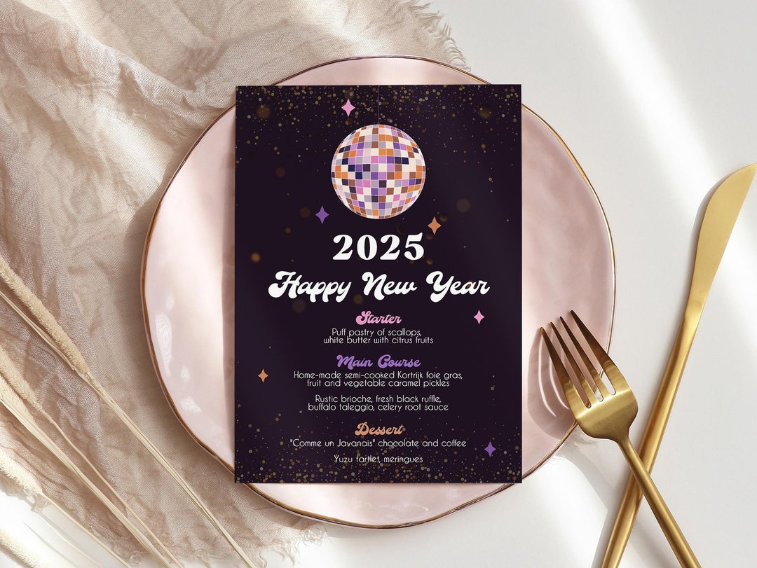 Disco Ball New Year 2025 Menu Template, New Year's Eve Party Dinner ...