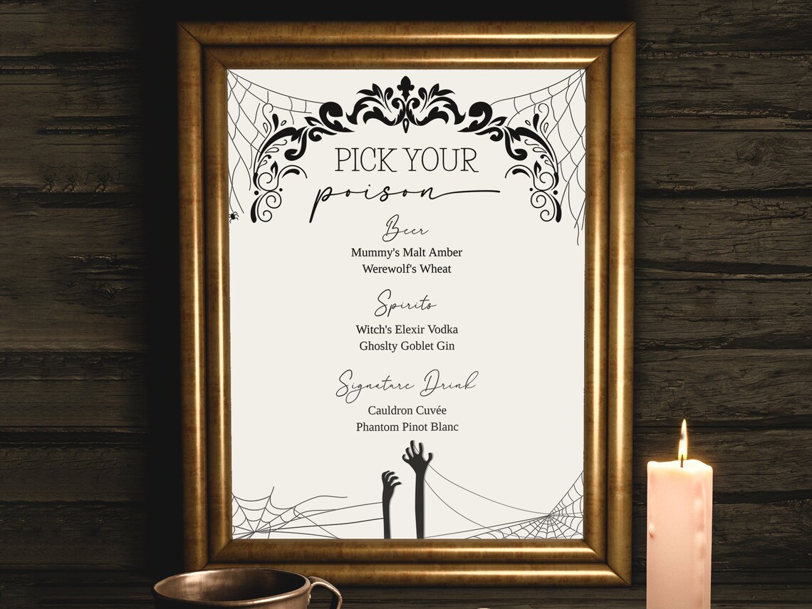 Pick Your Poison Menu Template Halloween Bar Menu Spiderweb - Etsy