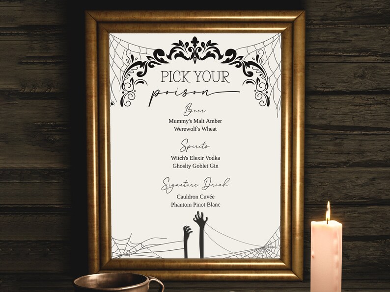 Pick Your Poison Menu Template Halloween Bar Menu Spiderweb - Etsy