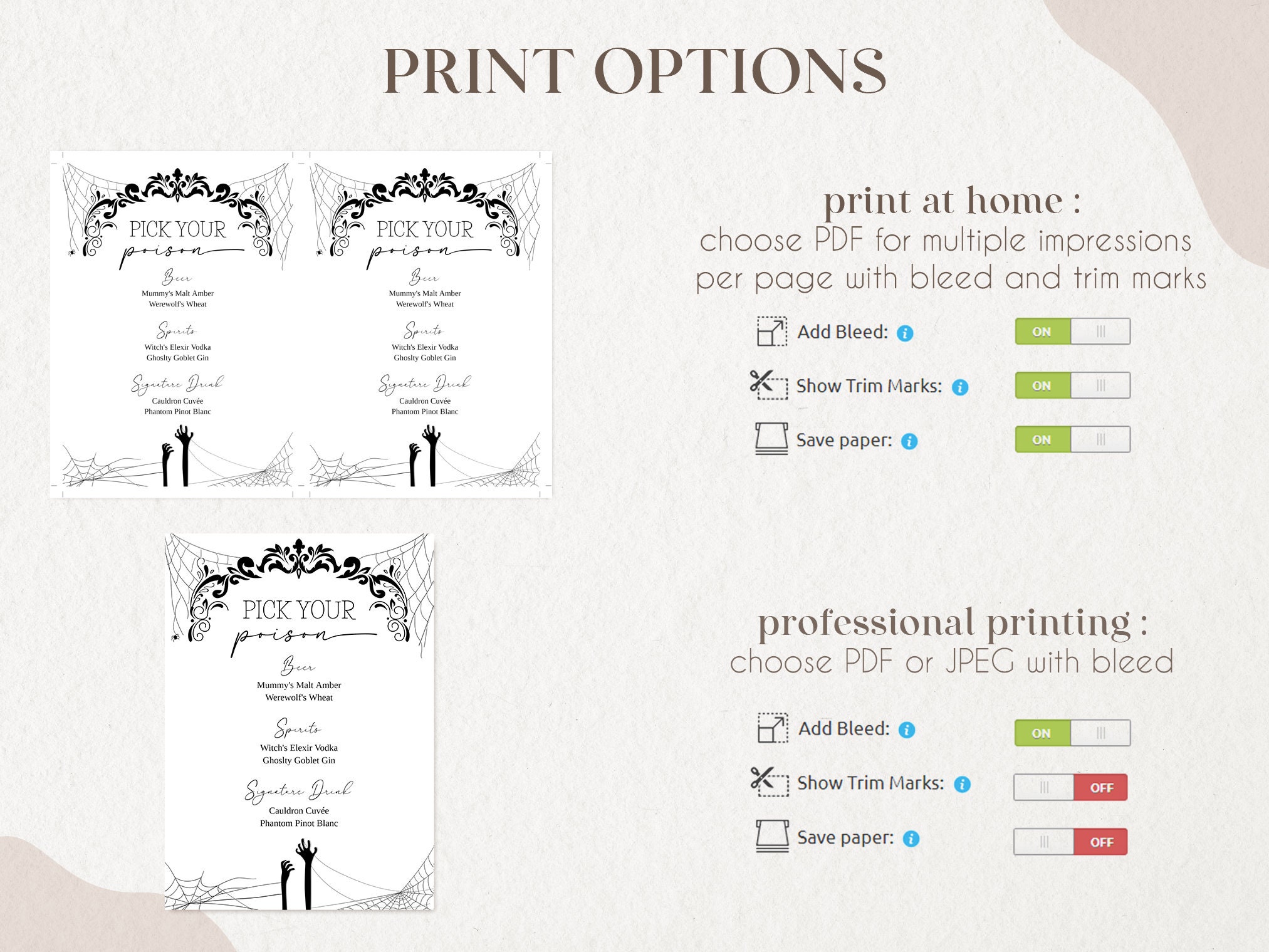 Pick Your Poison Menu Template Halloween Bar Menu Spiderweb - Etsy