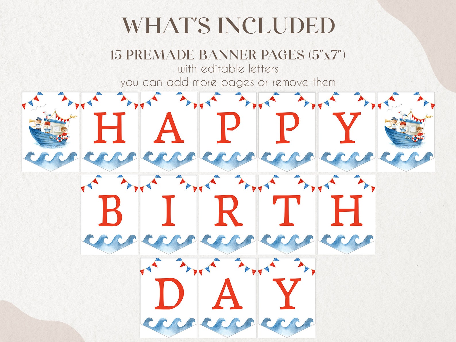 Nautical Happy Birthday Banner Printable, Sailor Boy 1st Birthday ...