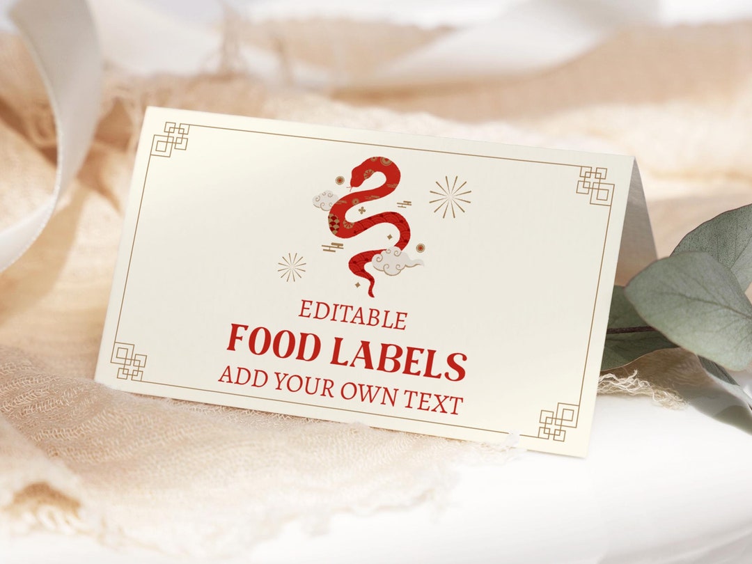 Lunar New Year Snake Food Label, Chinese New Year Name Card, Place Card ...