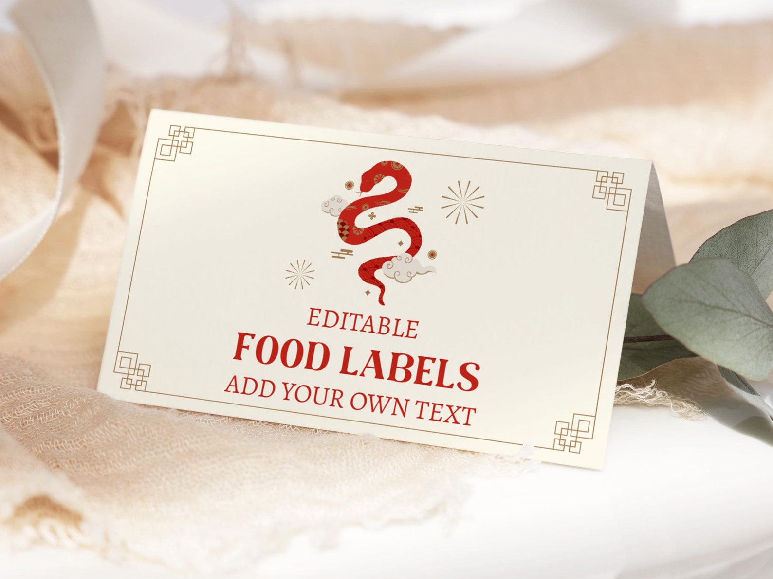 Lunar New Year Snake Food Label, Chinese New Year Name Card, Place Card ...
