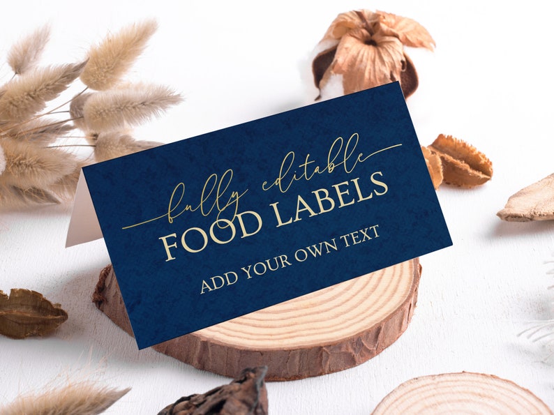 Blue Gold Food Labels Template Dark Christmas Wedding Name - Etsy
