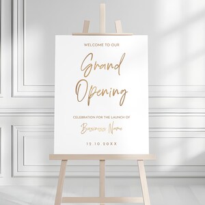Grand Opening Welcome Sign Template, White Gold Minimalist Business ...