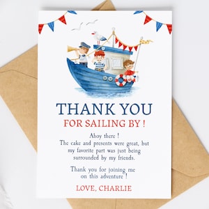 Nautical Birthday Thank You Card Editable, Sailor Boy Thank You Note ...