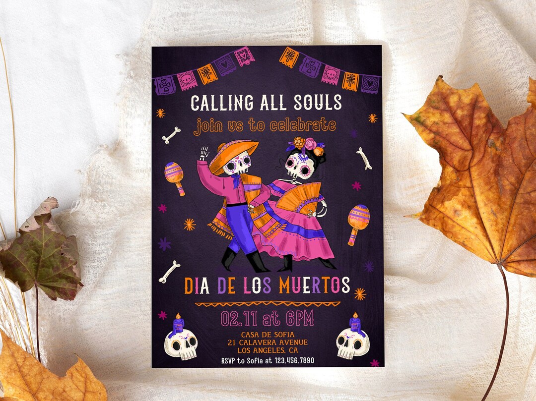 Invitación Día De Muertos Editable Día De Los Muertos Cumpleaños De