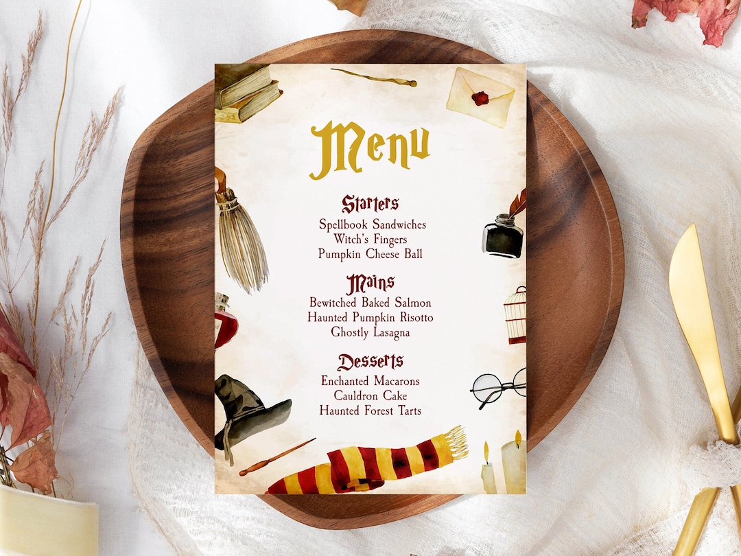 Editable Wizard Birthday Party Menu, Wizard Halloween Menu, Printable ...