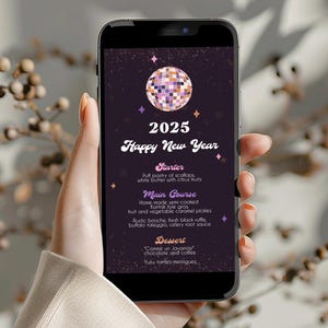 Disco Ball New Year 2025 Menu Template, New Year's Eve Party Dinner ...