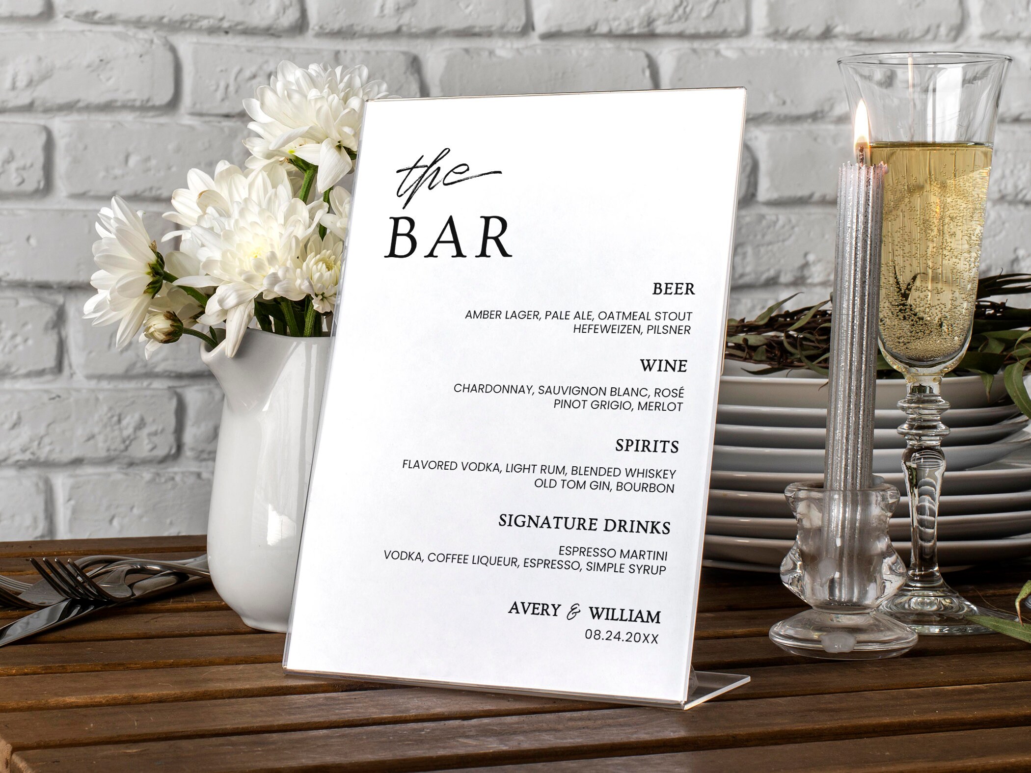 Minimalist Wedding Bar Menu Template, Modern Minimalist Wedding Bar ...